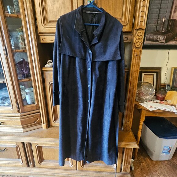 Jackets & Coats | Mens Belted Black Suede Full Length Dustercoat Size ...